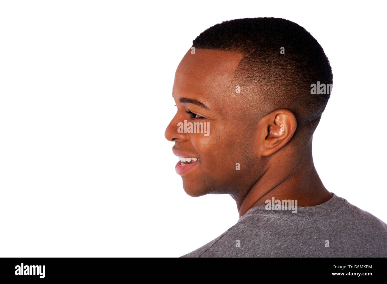 Neck and side of face happy smiling man, isolated Stock Photo - Alamy