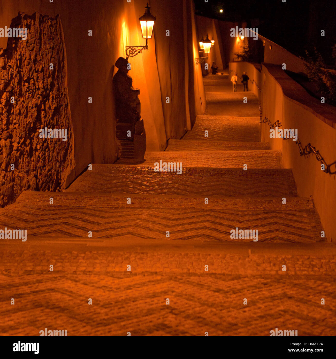 Prague castle steps at night Stock Photo - Alamy