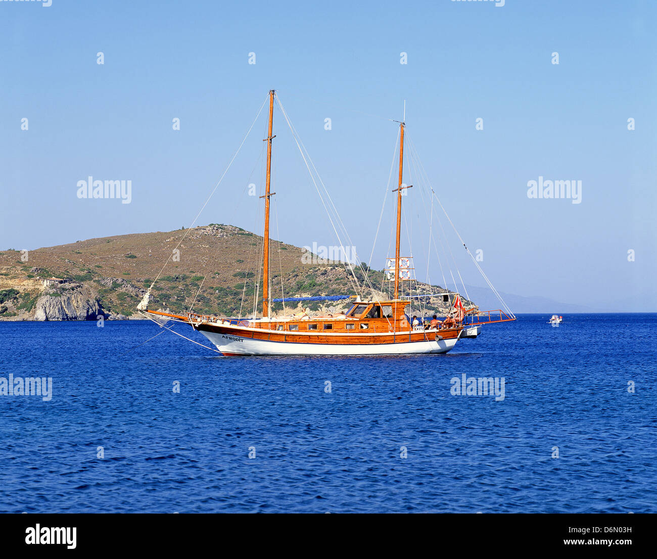 Wooden gulet boat in harbour, Bodrum, Mugla Province, Republic of ...