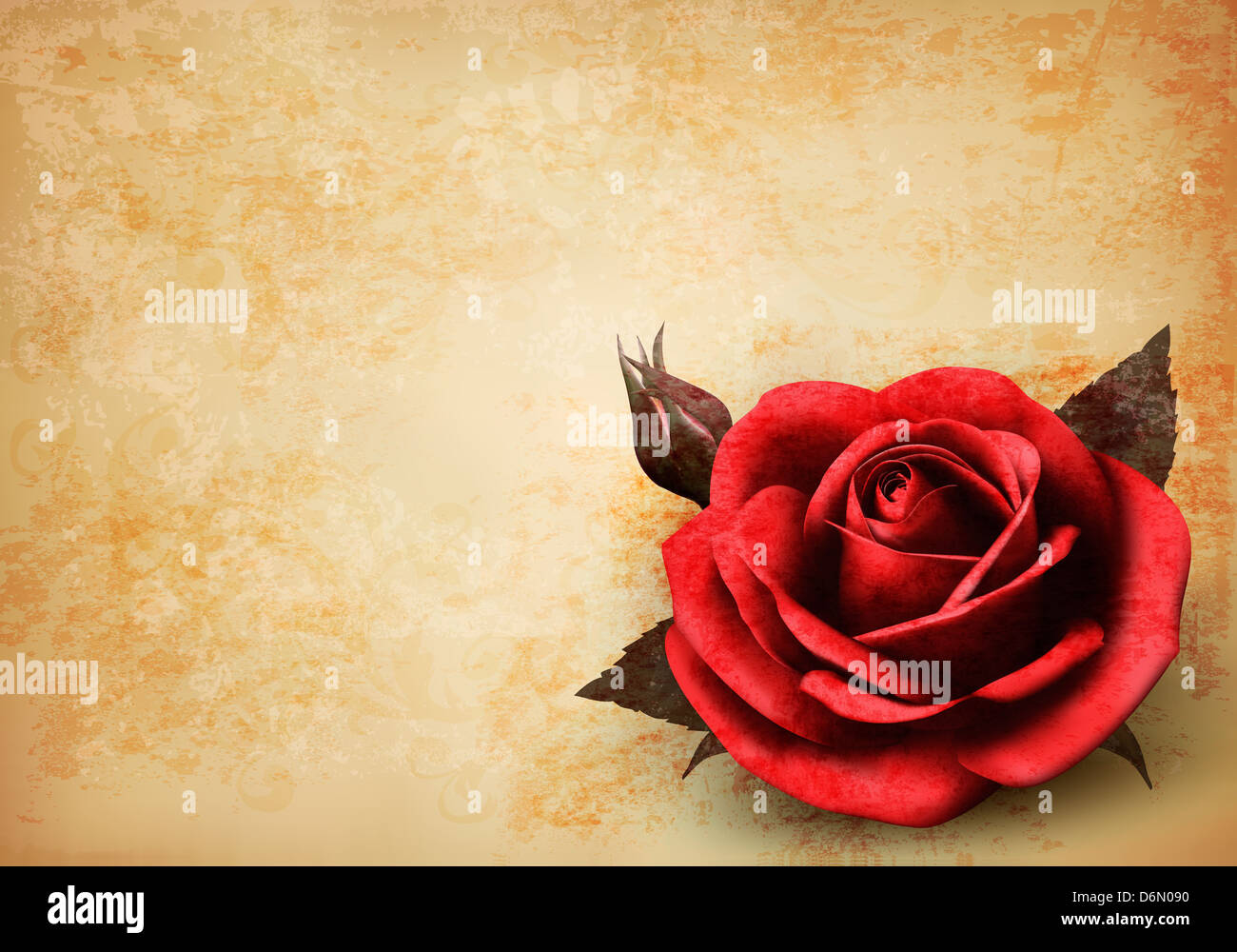 Retro background with beautiful red rose with buds. Vector illustration ...