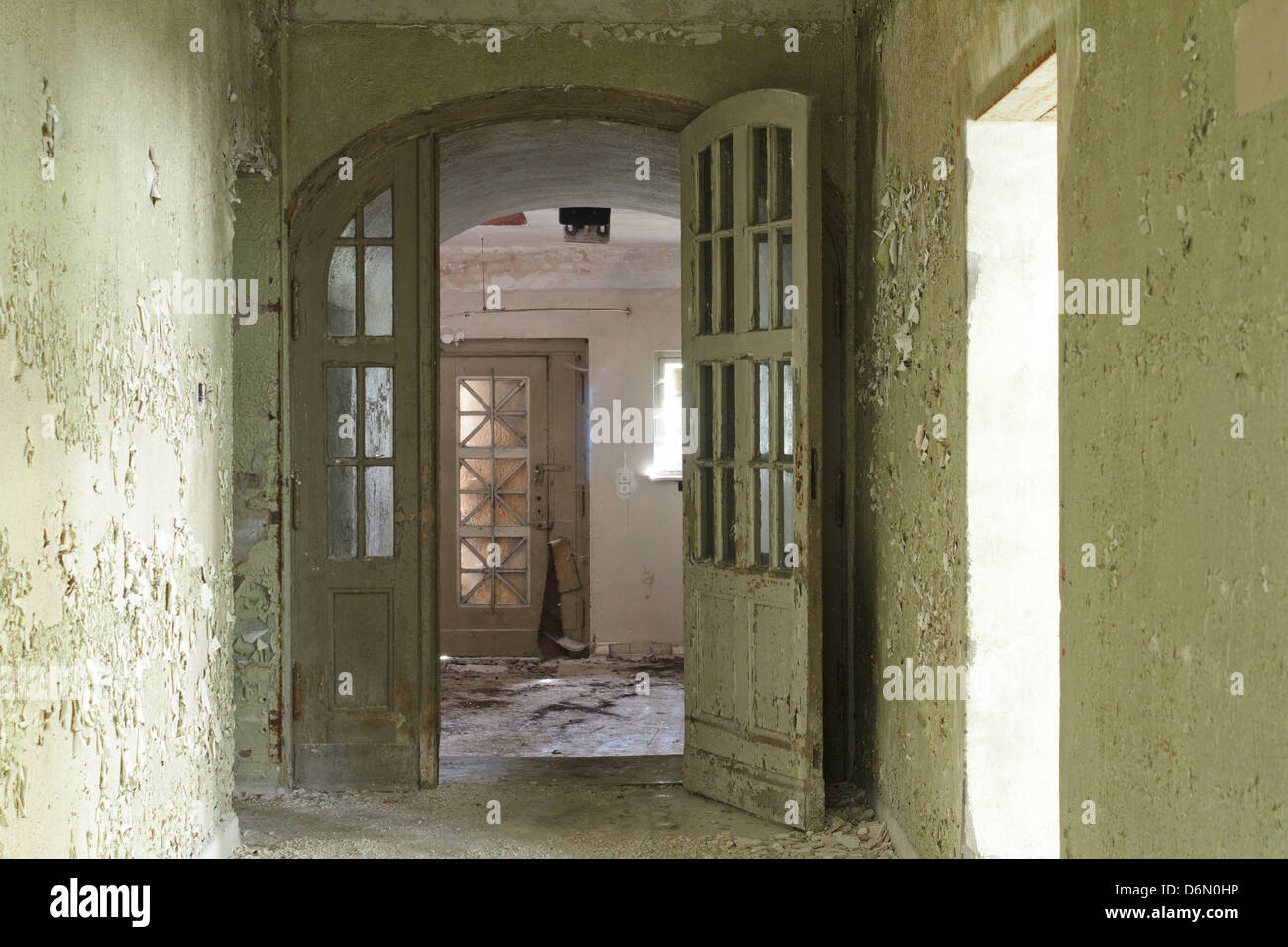 Beelitz, Germany, a deserted hallway in a building of the former ...