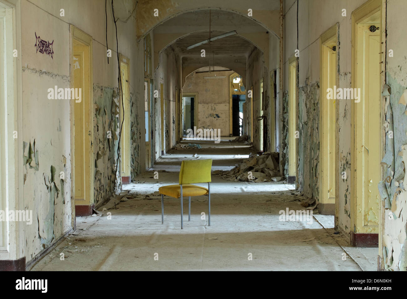 Beelitz, Germany, a deserted hallway in a building of the former ...