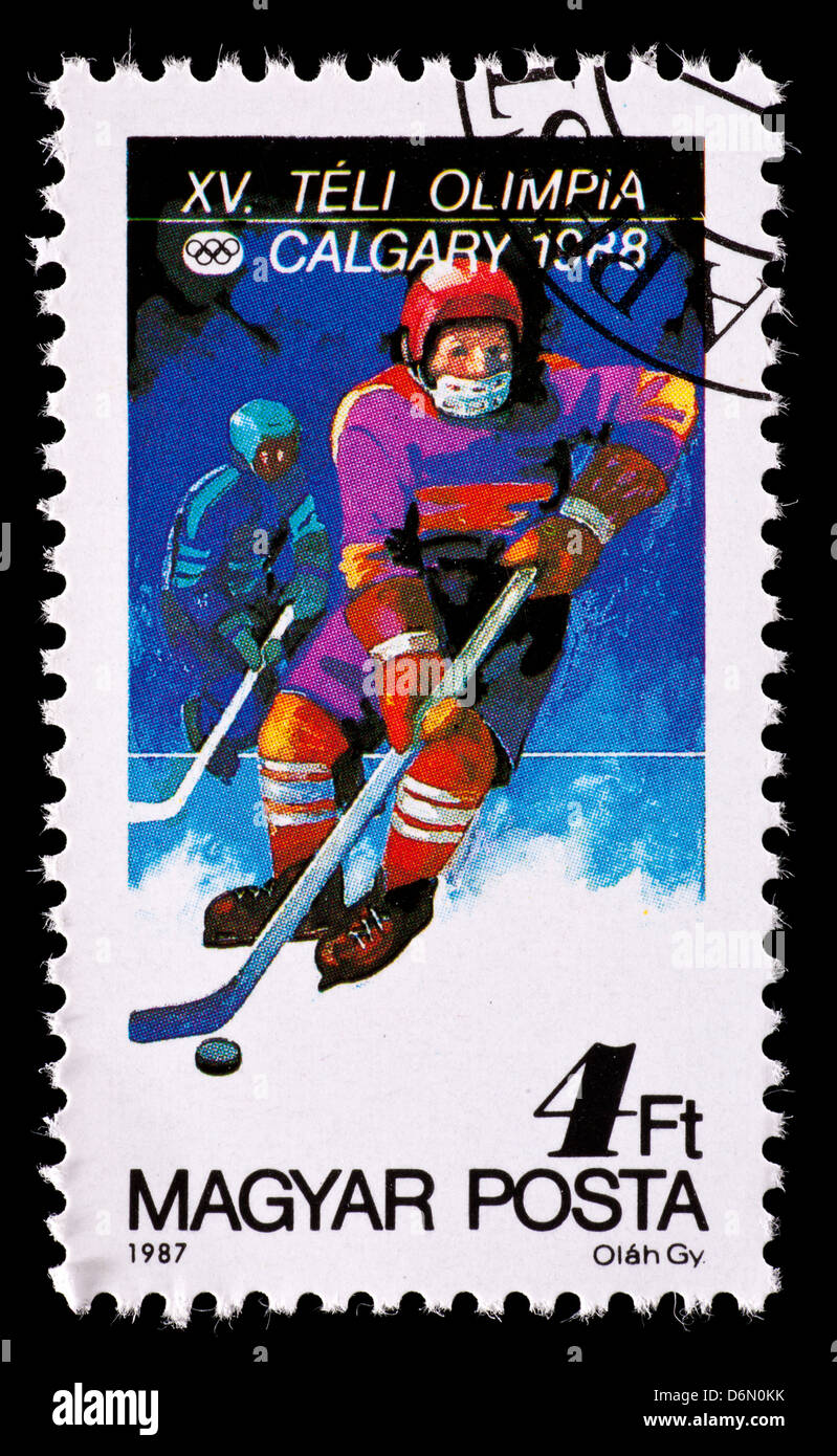 Postage stamp from Hungary depicting a hockey player, issued for the ...
