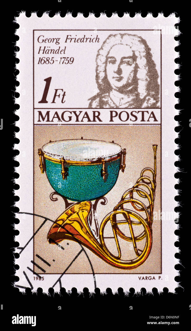 Postage stamp from Hungary depicting George Friedrich Handel, kettle ...