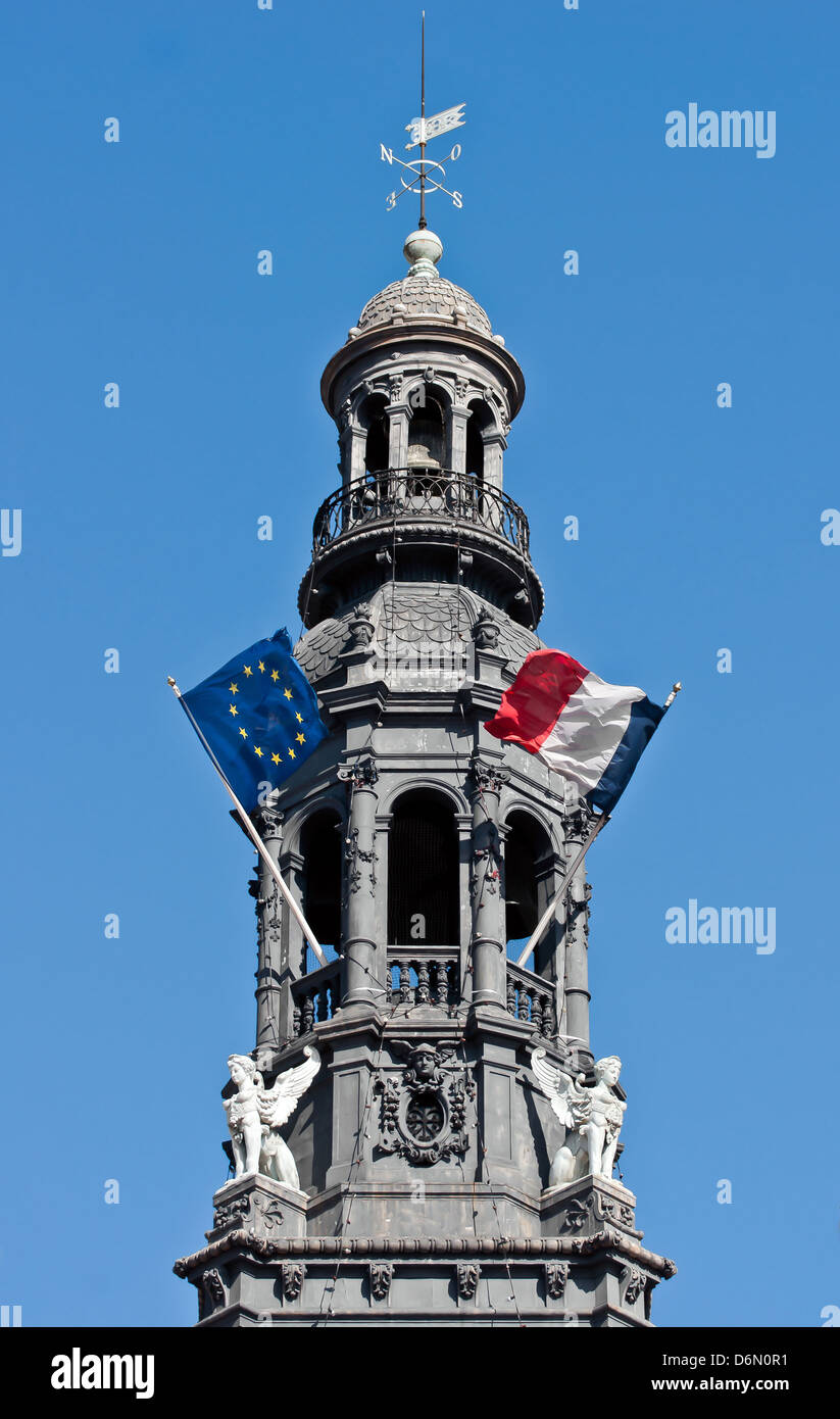 Paris, France, EU flag France flag at the Paris City Hall Hotel de ...