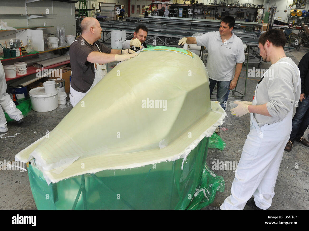 The cockpit of a Volocopter VC200 is manufactured in a production hall ...