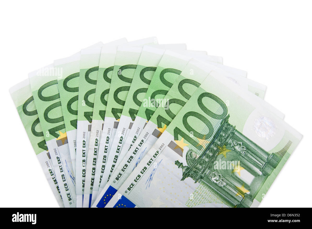 Hundred euro banknotes isolated on white background Stock Photo - Alamy