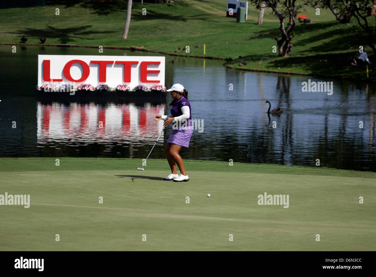 Kapolei, HI, USA. 20th April, 2013. Lizette Salas reacts to missing the ...