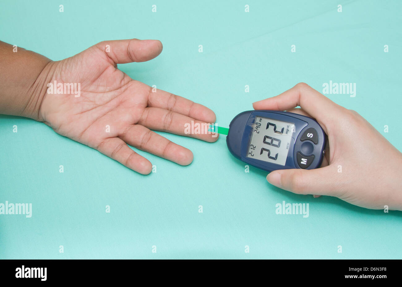 Diabetic patient measuring glucose with glucometer ,blood test with ...