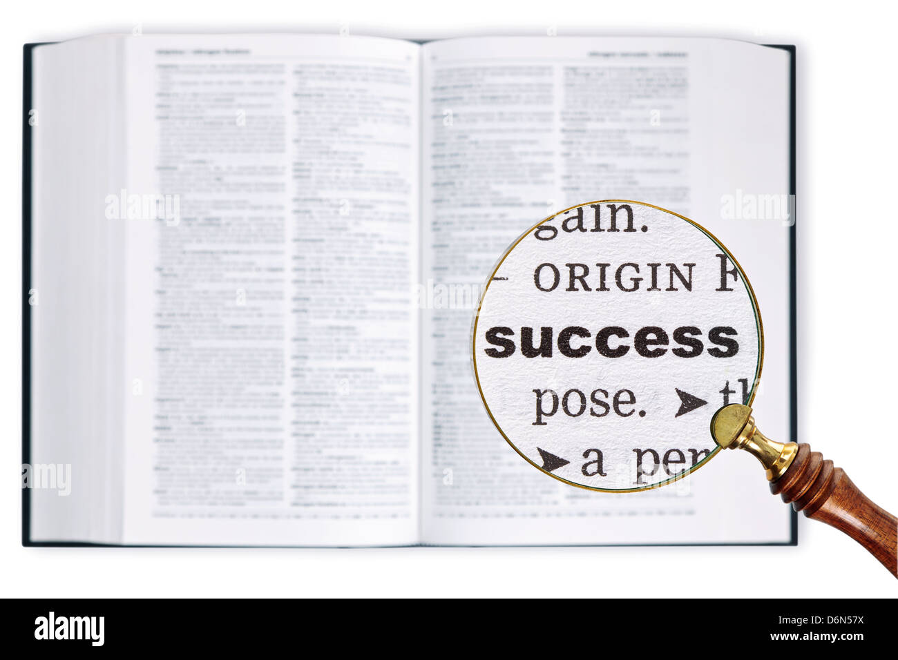 A magnifying glass held over a dictionary looking at the word Success ...