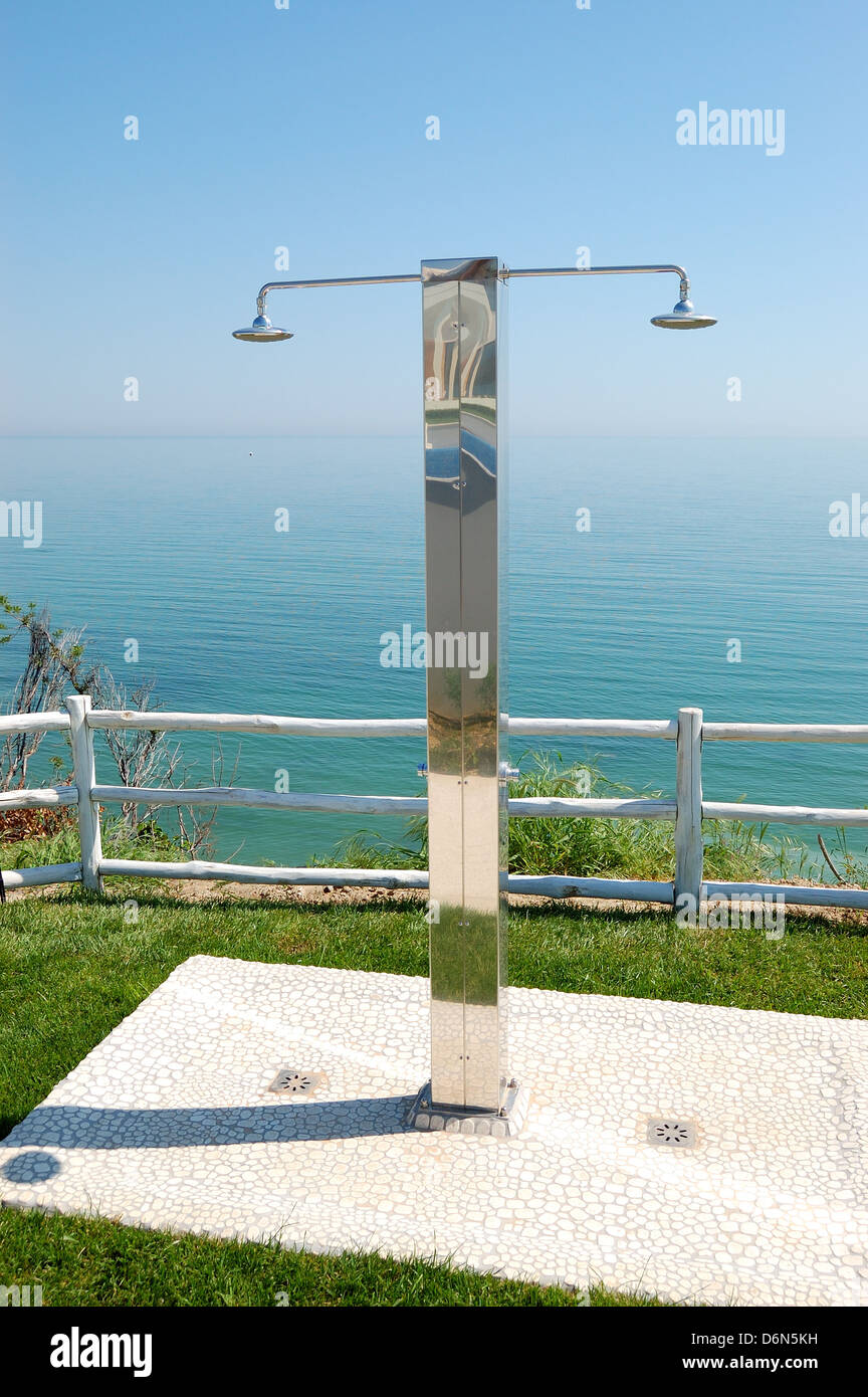 Shower near swimming pool at the modern luxury hotel, Pieria, Greece ...