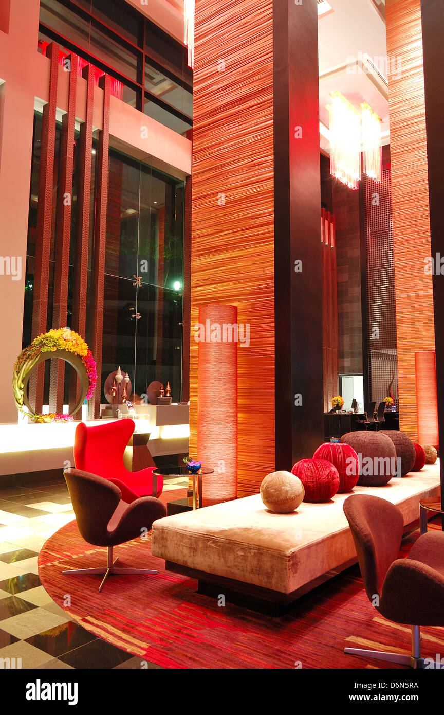 Modern lobby interior in night illumination, Pattaya, Thailand Stock ...