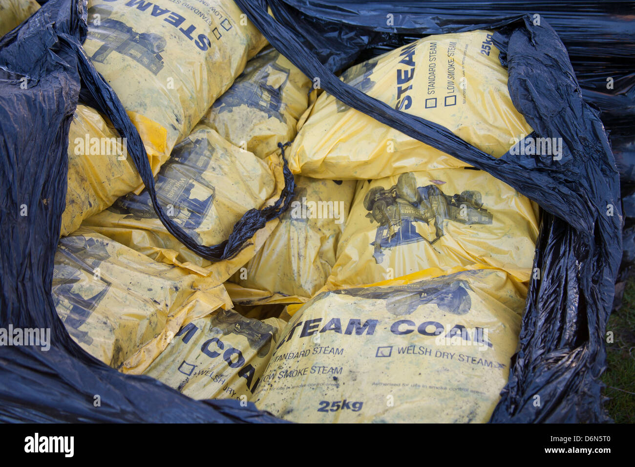 Stacked bags of steam coal ready for use at the Riverside Steam ...