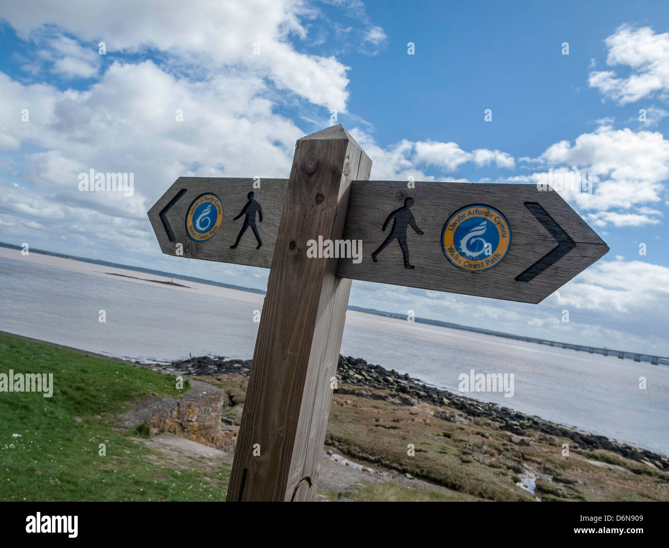 SIGNS ON WALES COAST PATH AT BLACK ROCK Monmouthshire Wales UK Stock ...