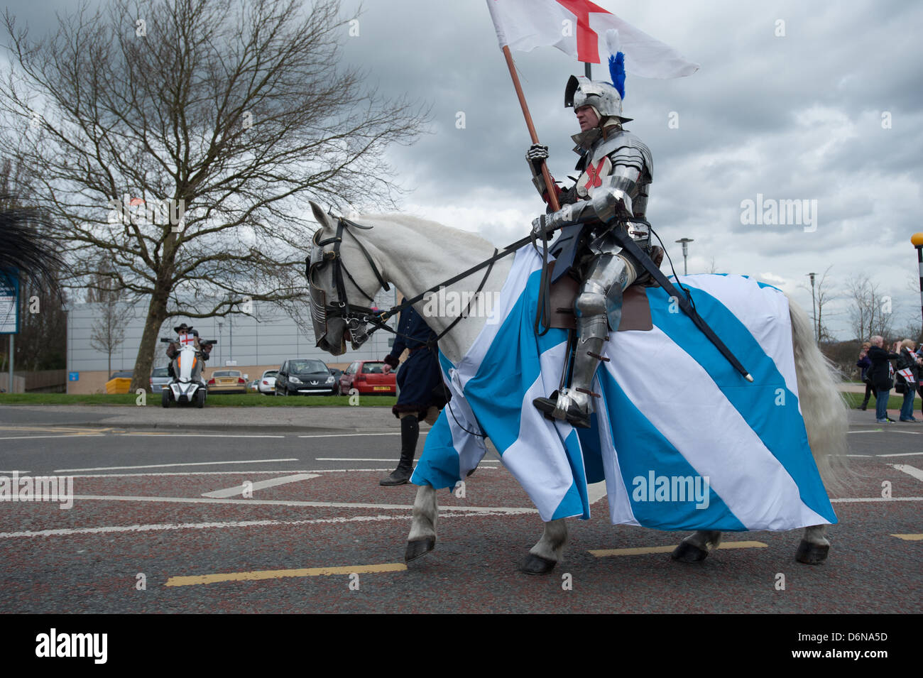 Morley, UK. 21st April, 2013. St George on Horseback during the ...