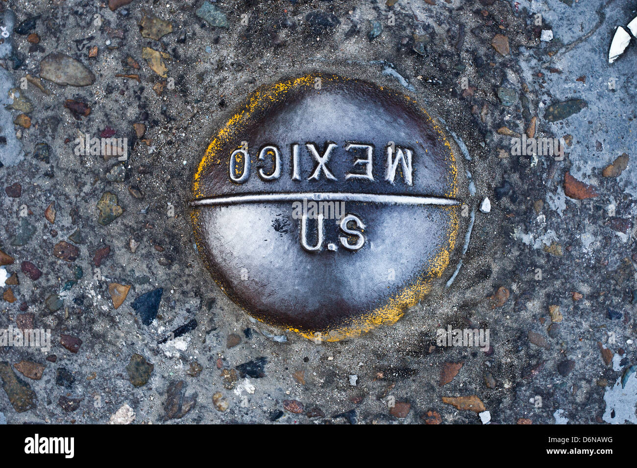 Border marker indicating the line between Mexico and the USA at the San ...