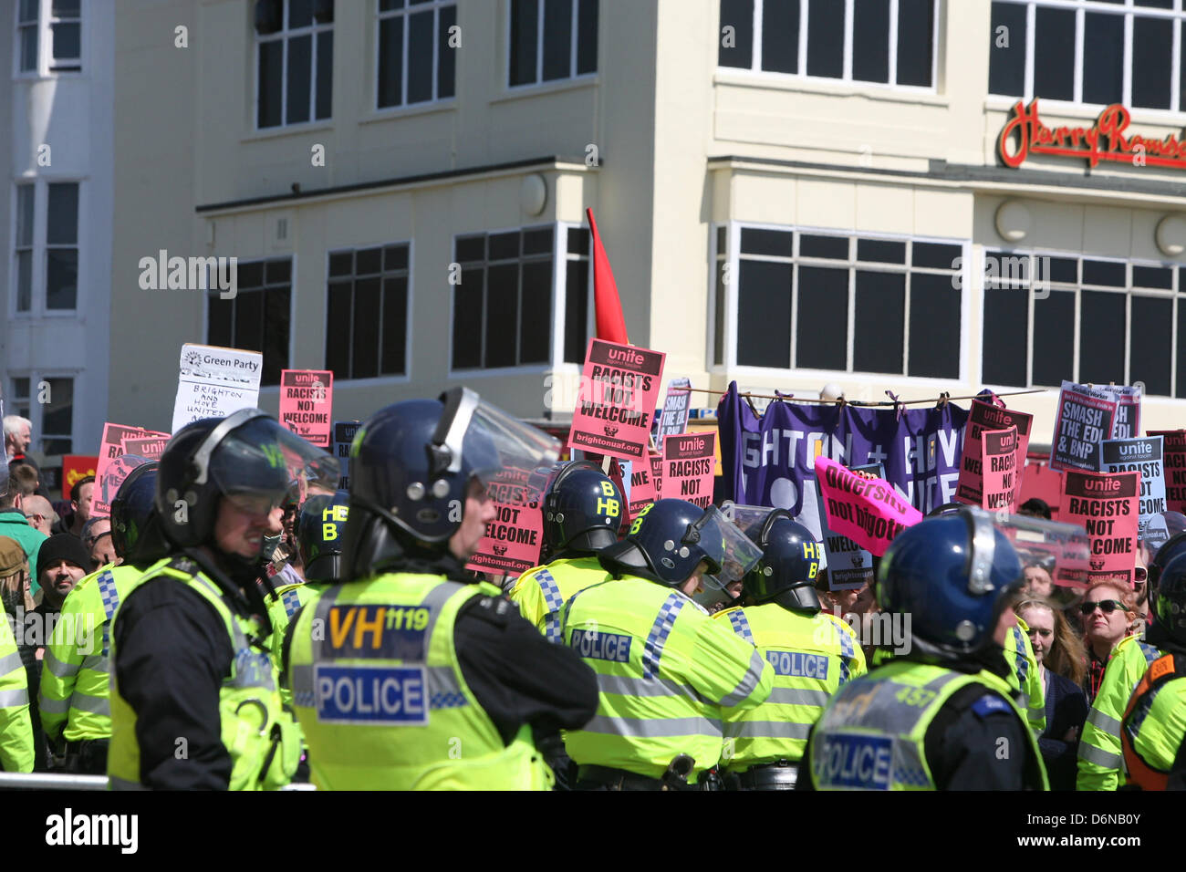 London, UK. 21st April, 2013. EDL supporters take part in a "March for ...