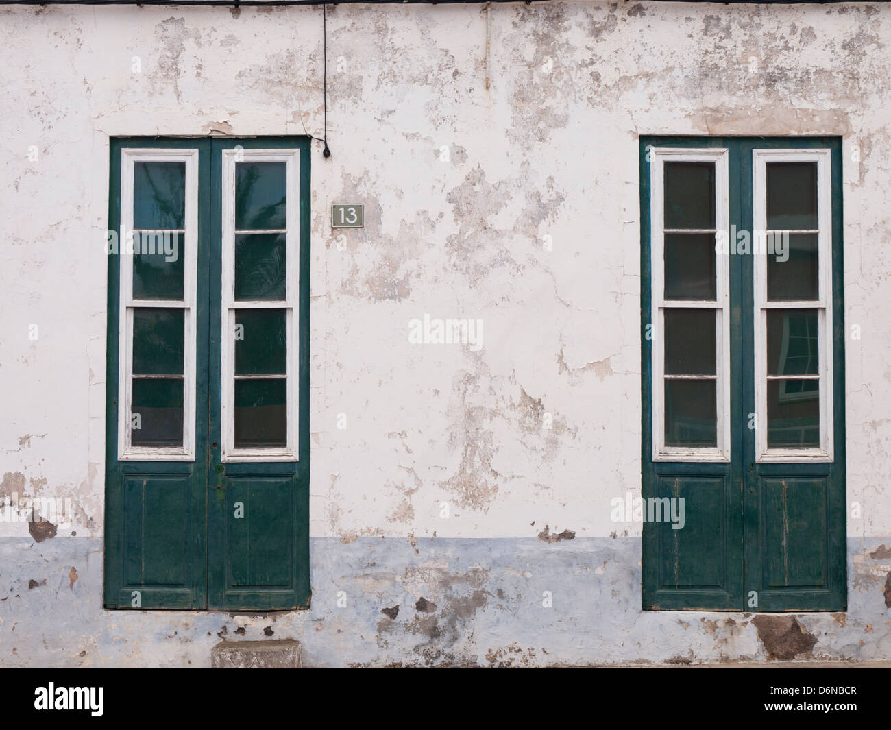 Closeup of old house plaster wall, window with shutter no13 in Tenerife ...