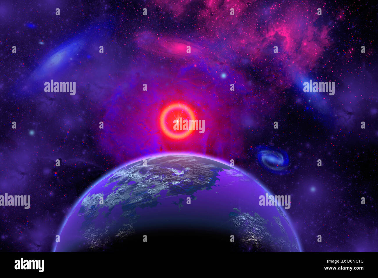 An Alien Planet In Orbit Around Its Distant Red Sun Stock Photo - Alamy