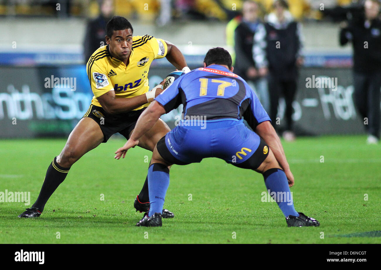 19.04.2013. Wellington, New Zealand. Hurricanes' Julian Savea with ball ...