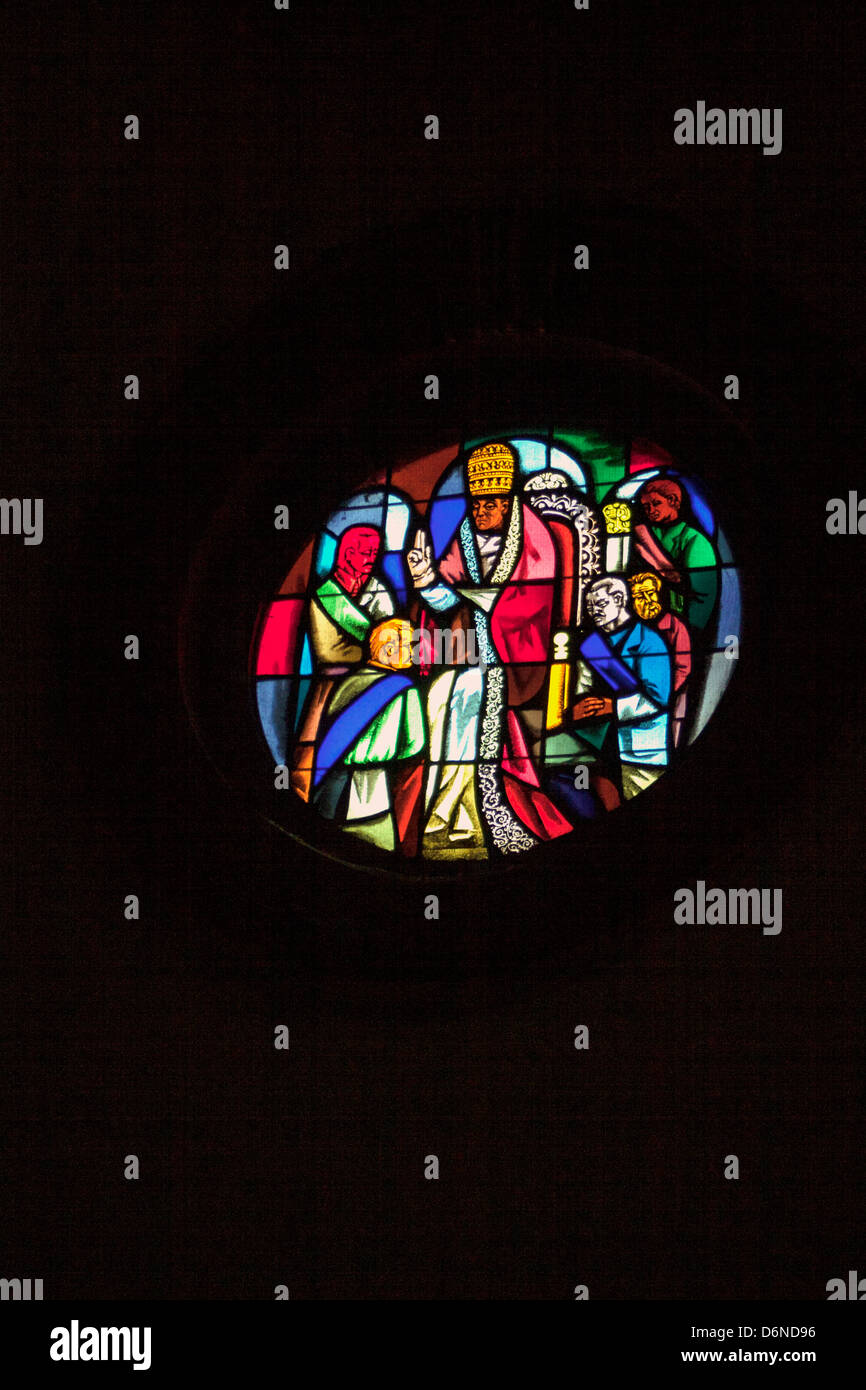 Stained glass window of San Francisco de Assisi in the Bassilica of te ...