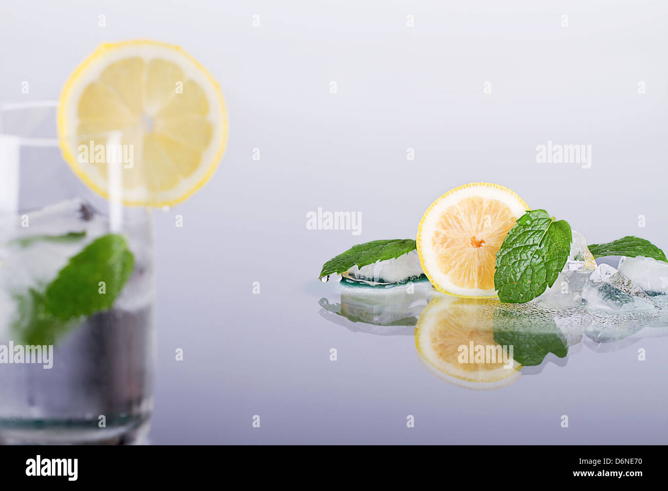 Fresh lemon drink with mint and ice Stock Photo - Alamy