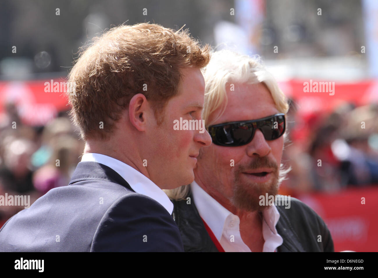London, UK. 21st April, 2013. Prince Harry with Sir Richard Branson at ...