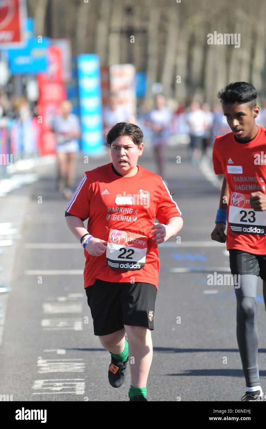 Westminster, London, UK. 21st April 2013. A group of boys running the ...