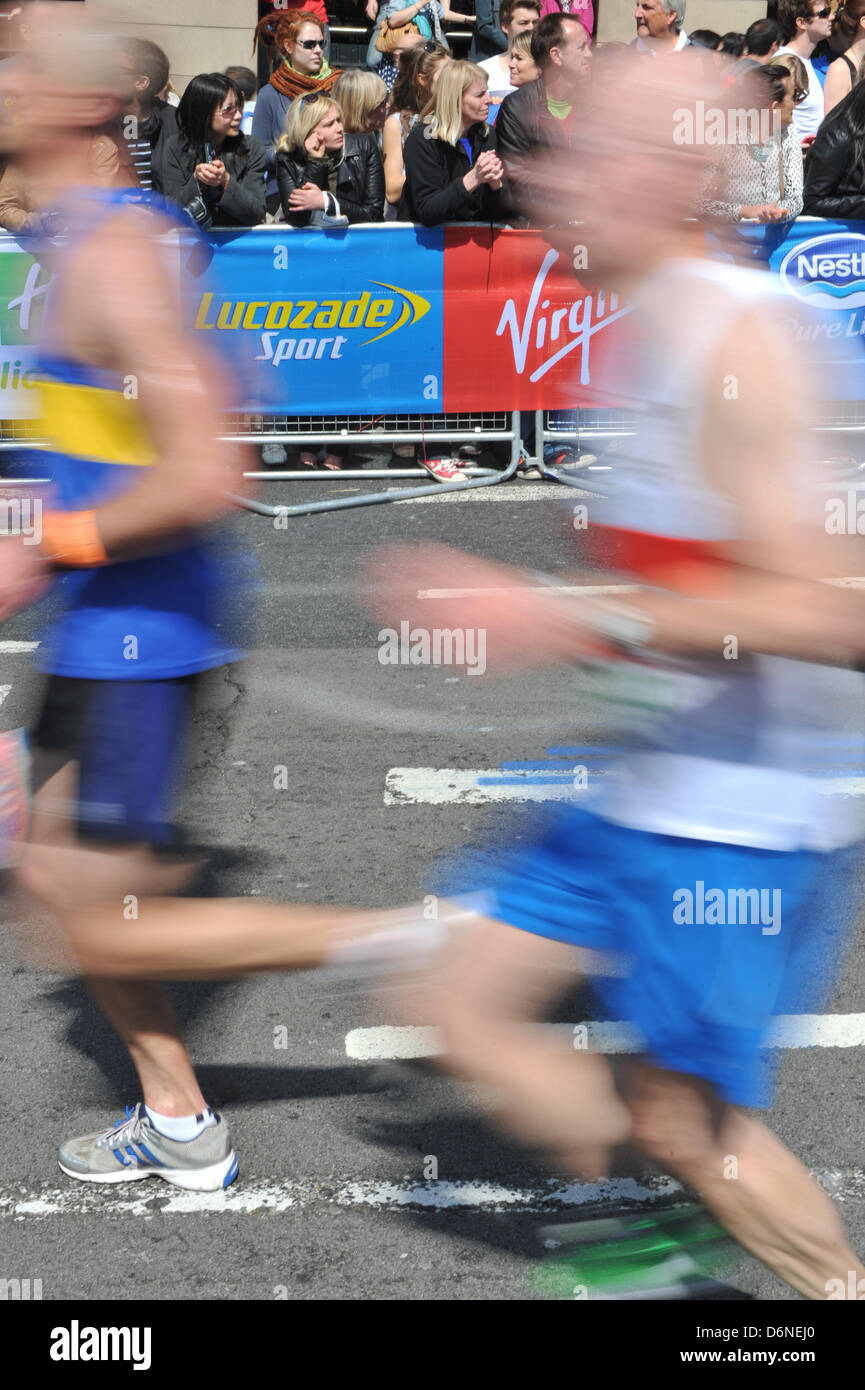 Westminster, London, UK. 21st April 2013. Runners and the crowd at the ...
