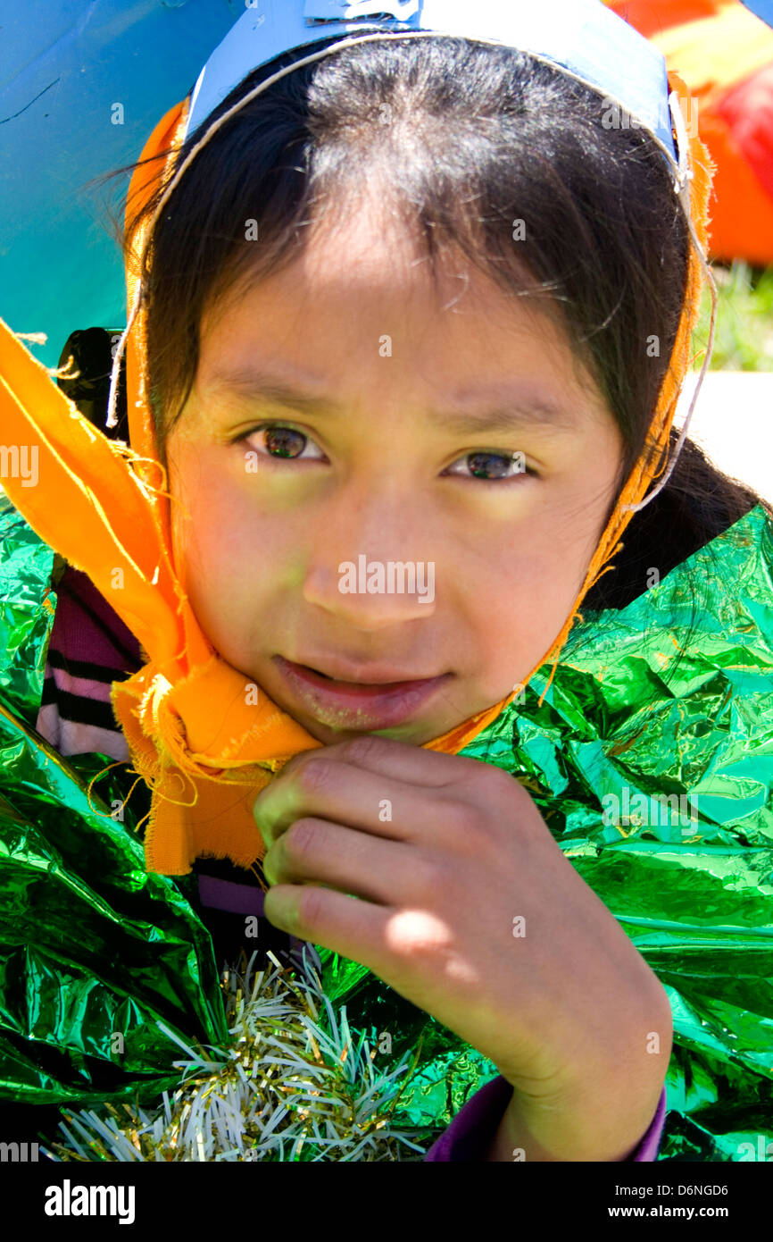 Hispanic girl age 5 wearing colorful traditional costume. MayDay Parade ...