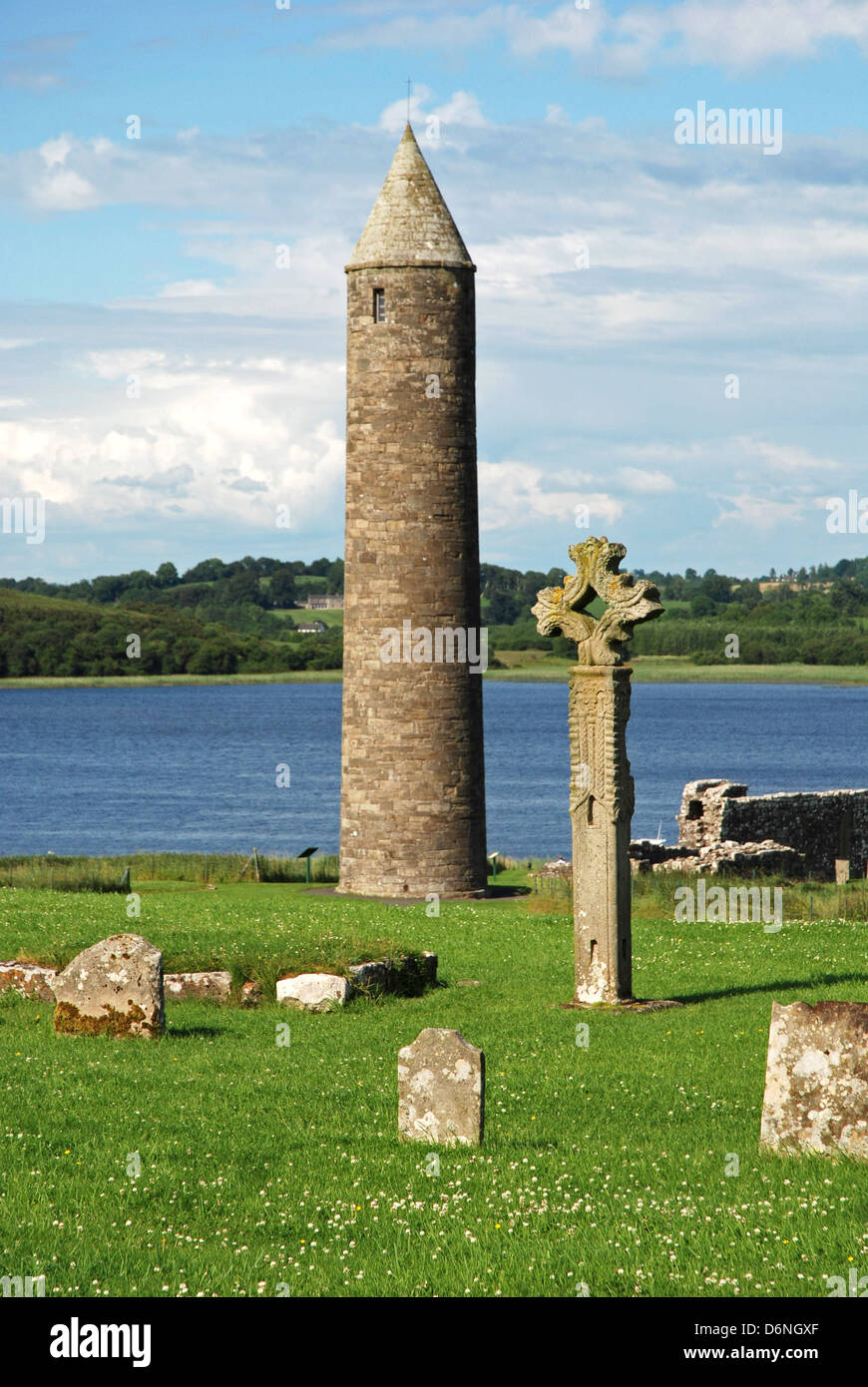 Round Tower and High Cross, Devenish Island Monastic Site, Lower Lough ...