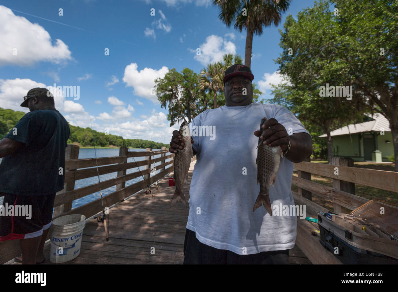 Black man holding his catch while fishing for Mullet on the St.Johns ...