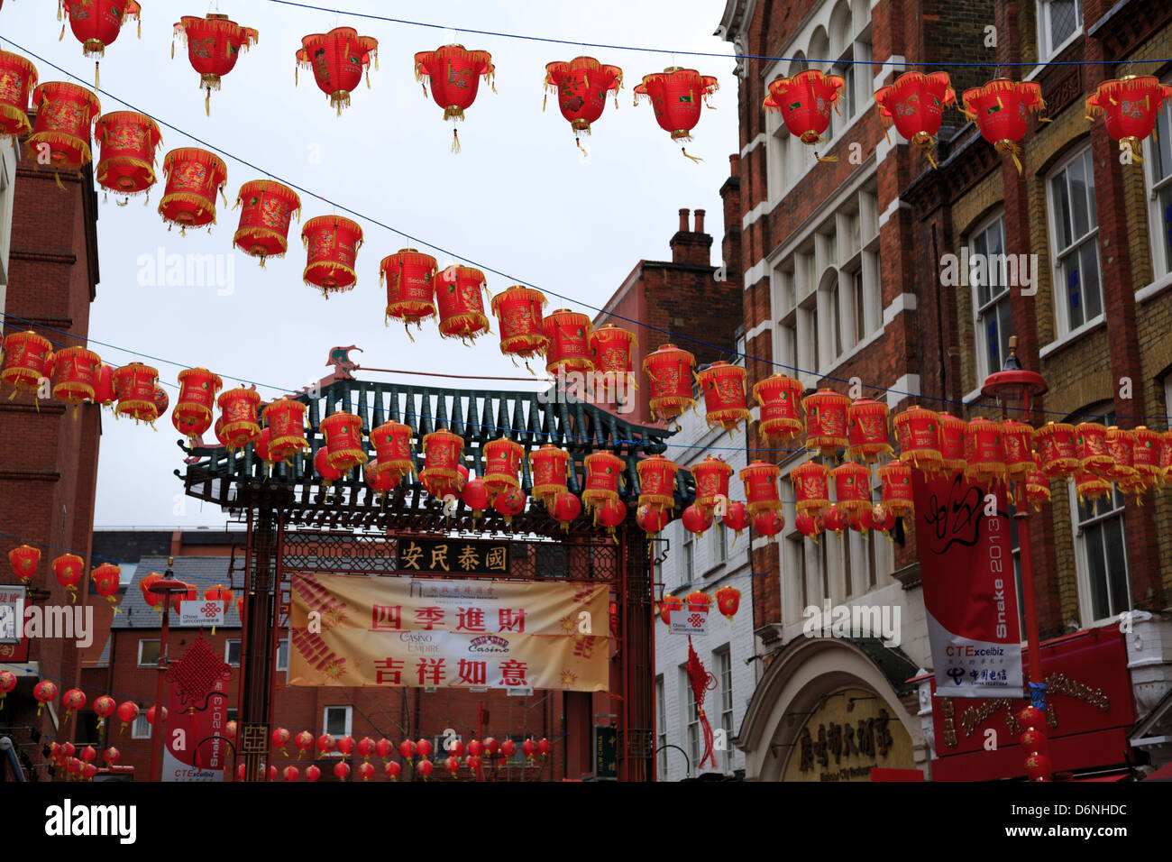 Chinese New Year 2013 decorations at London Chinatown Stock Photo - Alamy