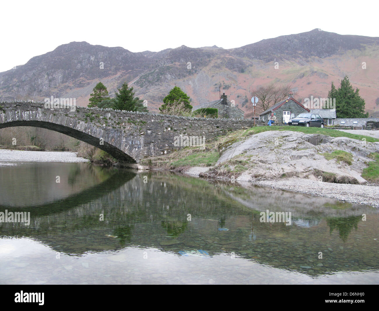Grange village, river and old bridge, Lake District Stock Photo - Alamy
