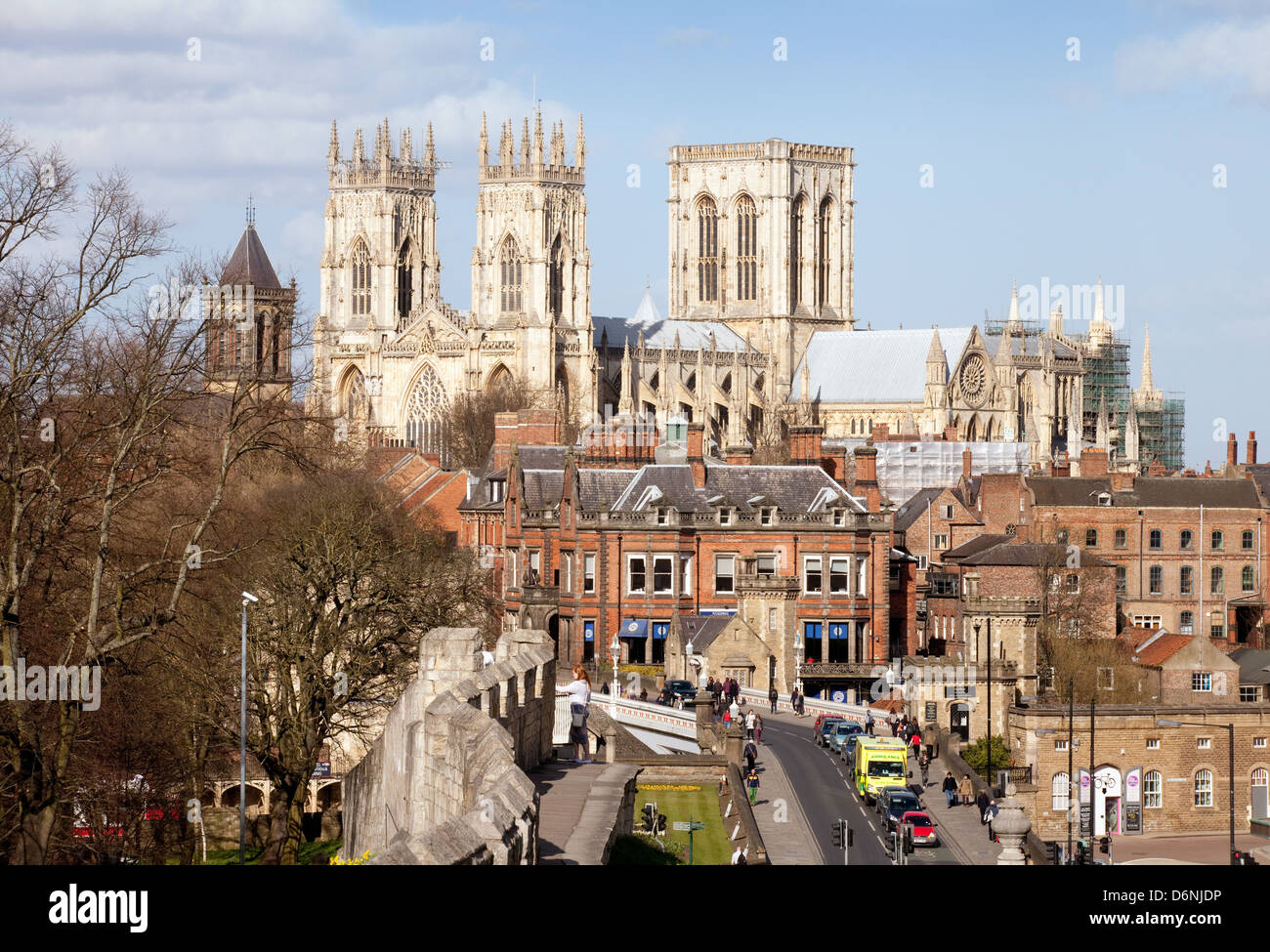York Minster cathedral seen from the old city walls on a spring day ...