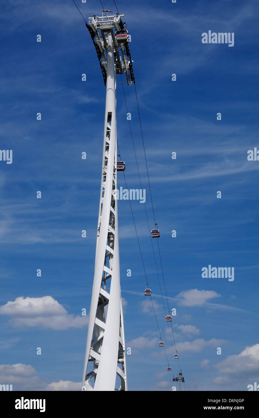 London cable car crossing tower, East London UK Stock Photo - Alamy