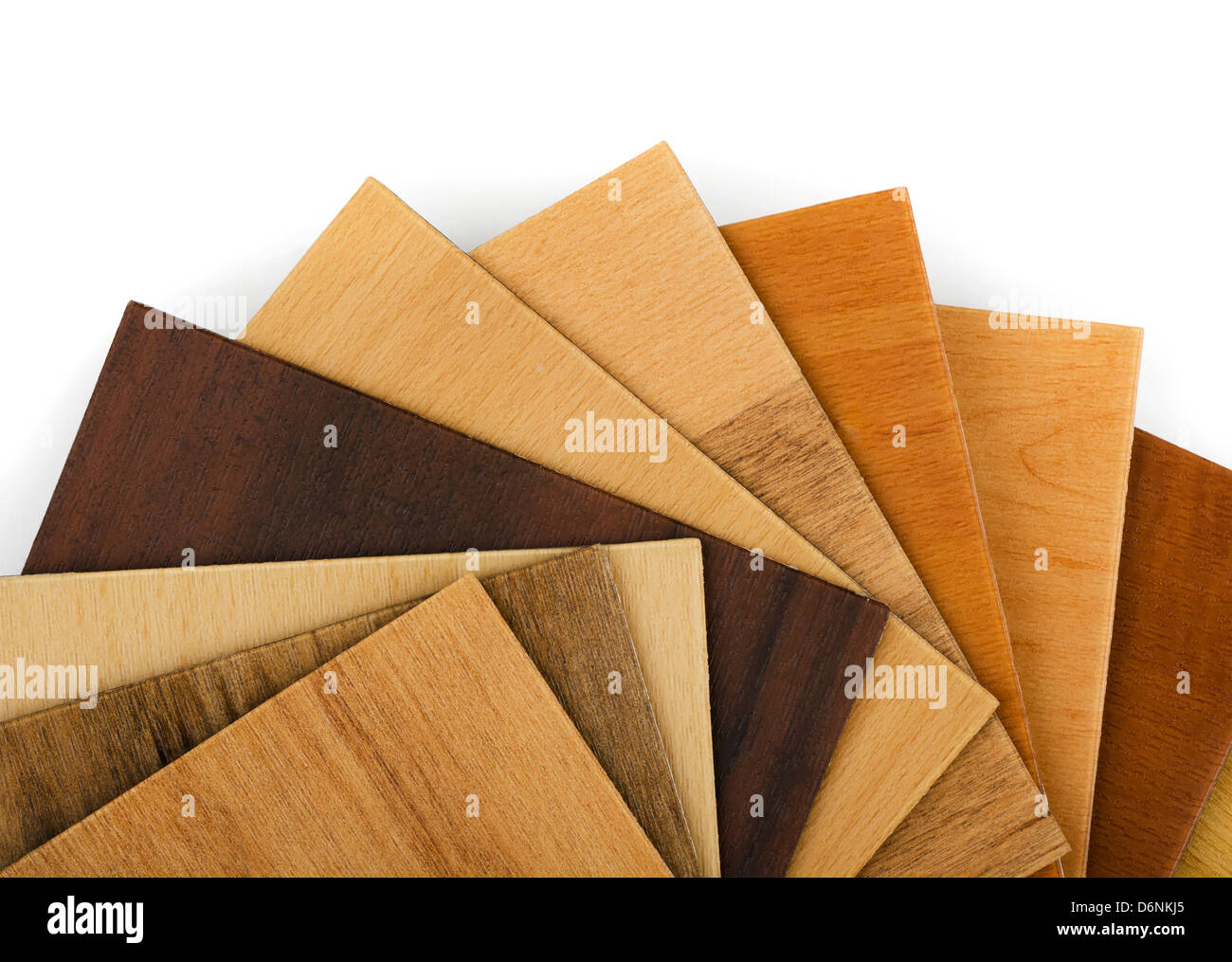 Wood sample swatches fan on white background Stock Photo - Alamy