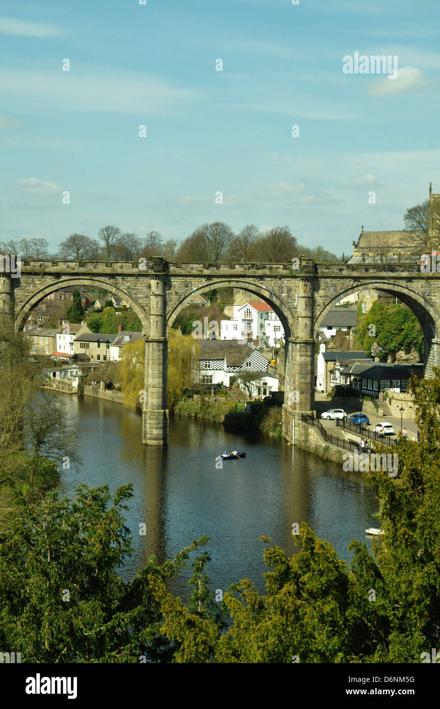 Knaresborough bridge tourists river Nidd Yorkshire Stock Photo - Alamy