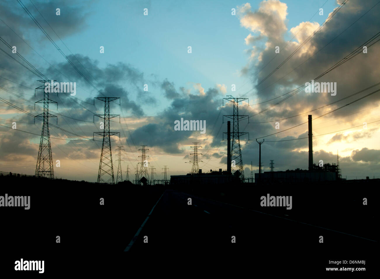 21st April 2013. Adelaide South Australia. Autumn sunset over a power ...
