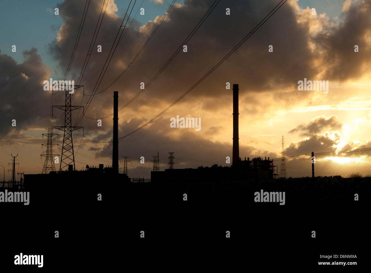 21st April 2013. Adelaide South Australia. Autumn sunset over a power ...