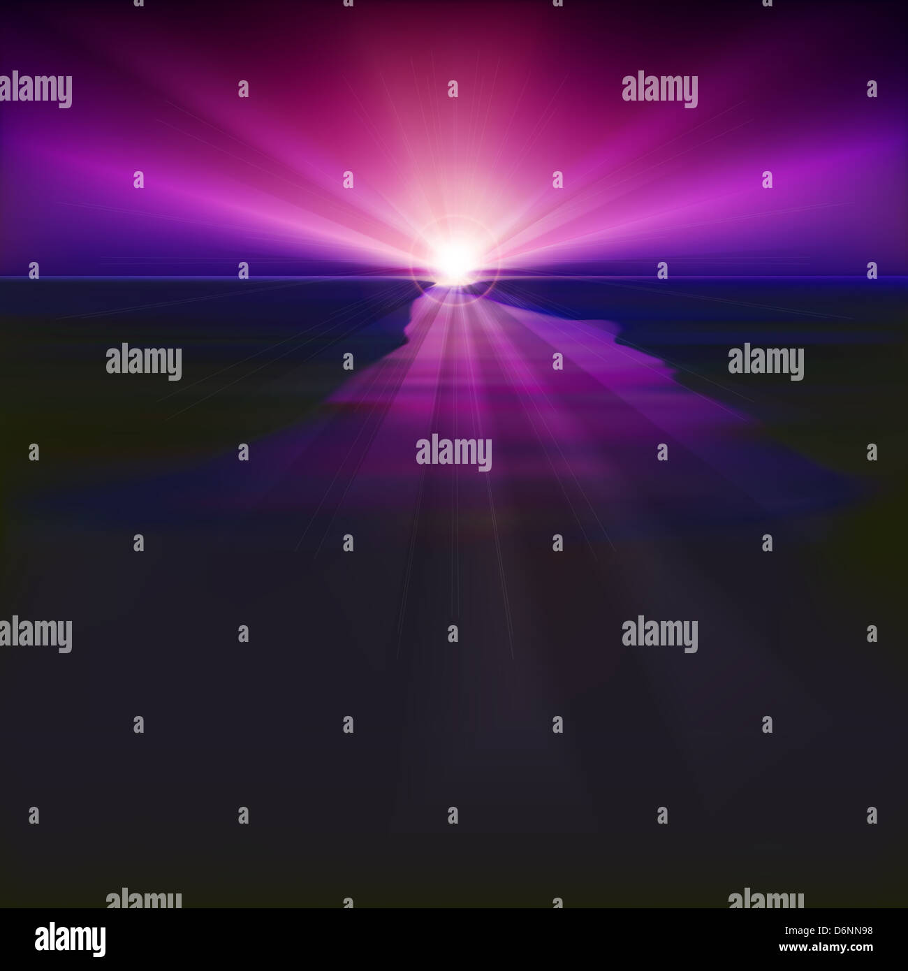 abstract dark purple sunrise with river and coast Stock Photo - Alamy