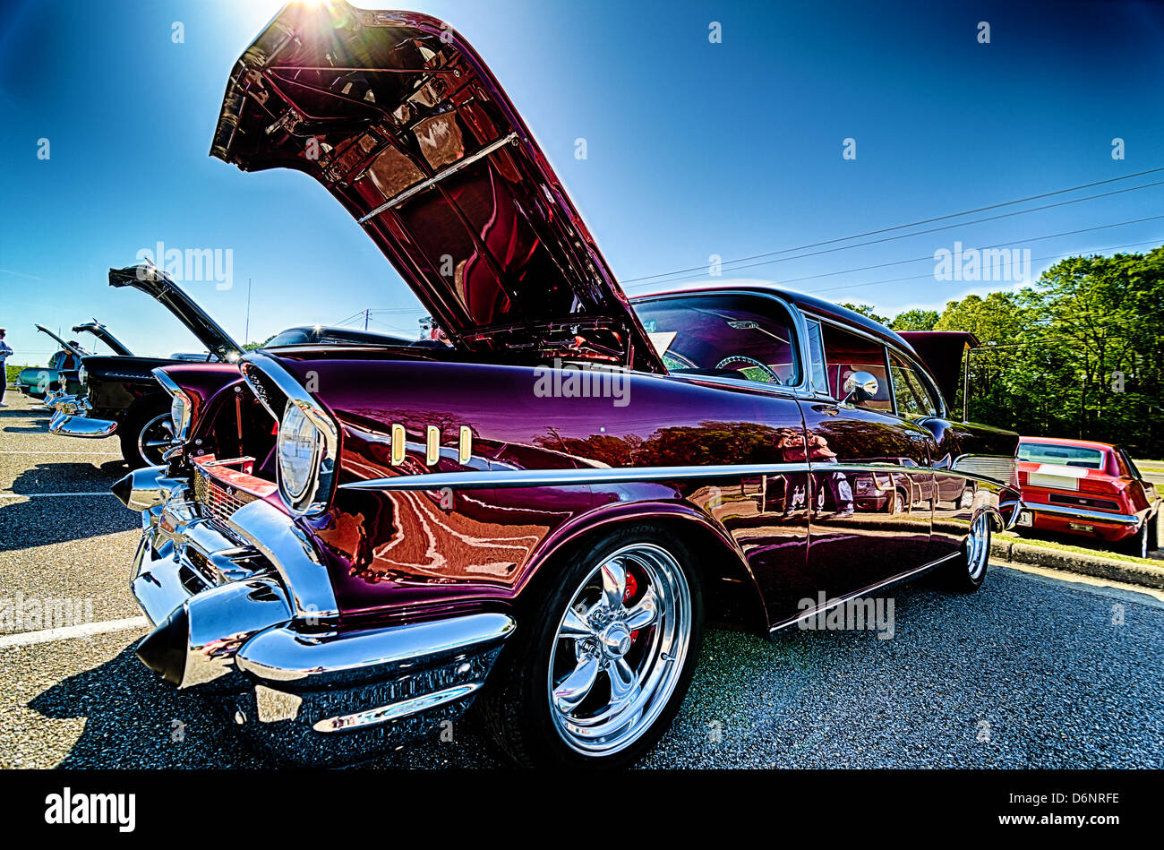 Red antique Chevy car at car show Stock Photo - Alamy