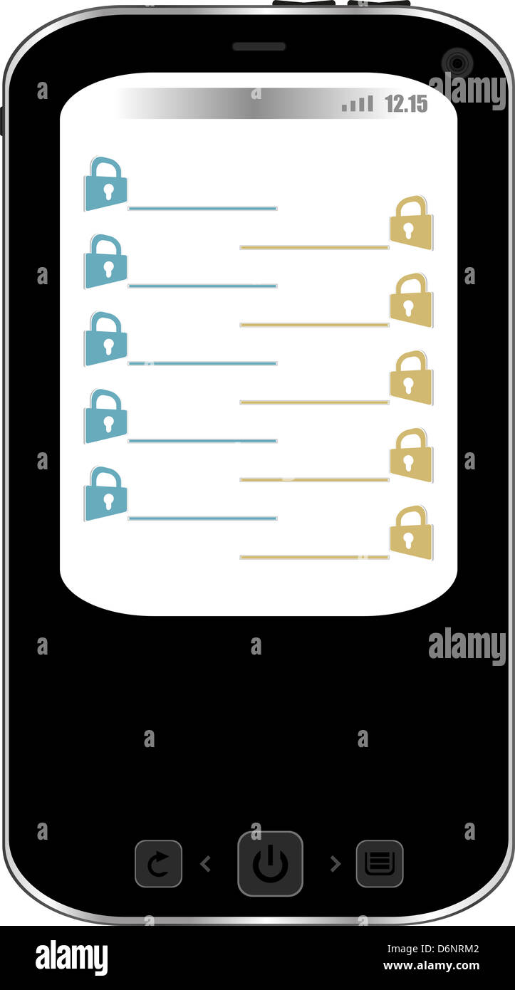 phone with padlock set on display. Mobile security concept. Isolated ...
