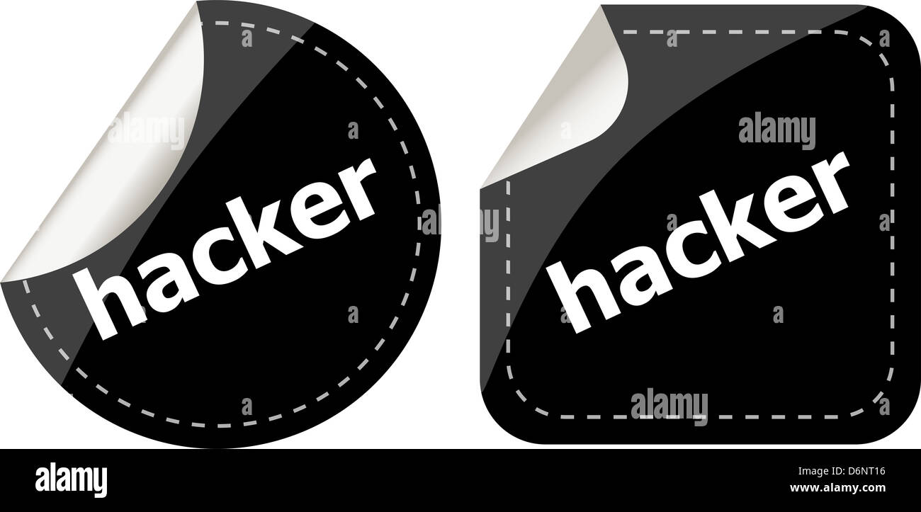 black hacker stickers set on white, icon button Stock Photo - Alamy