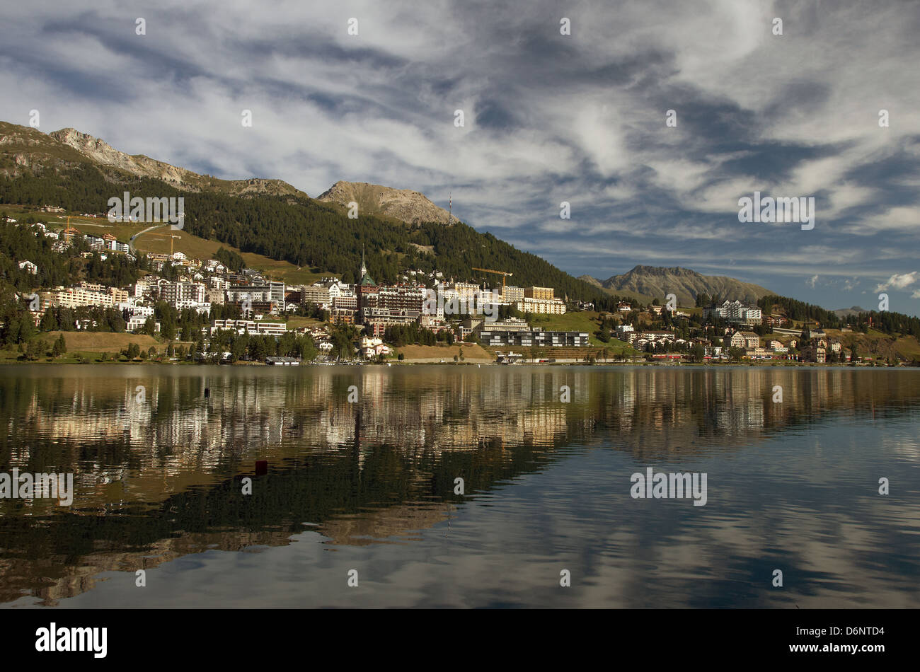 St. Moritz, Switzerland, overlooking Lake St. Moritz and St. Moritz ...