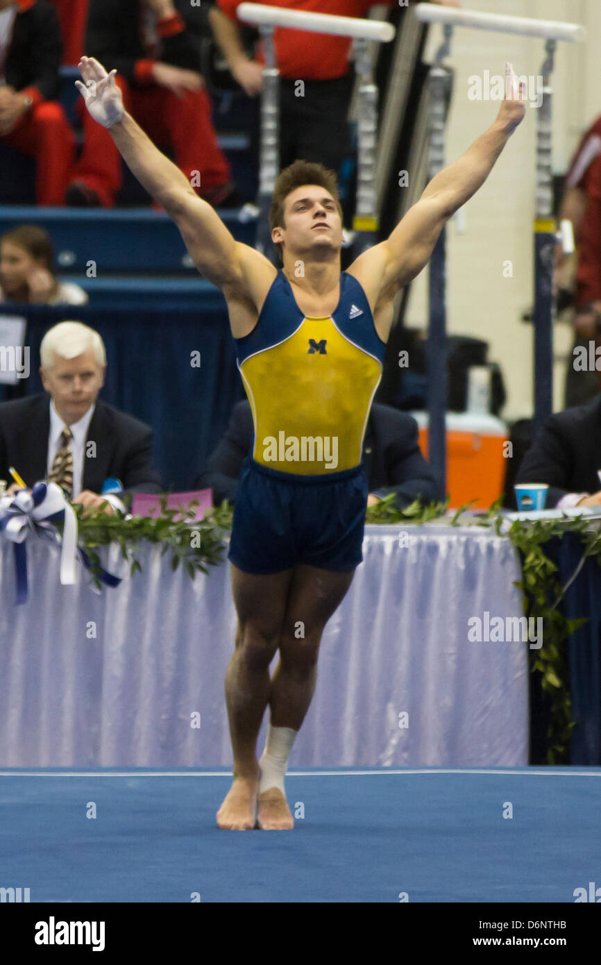 April 21, 2013: Michigan Wolverines Sam Mikulak in action on Floor ...