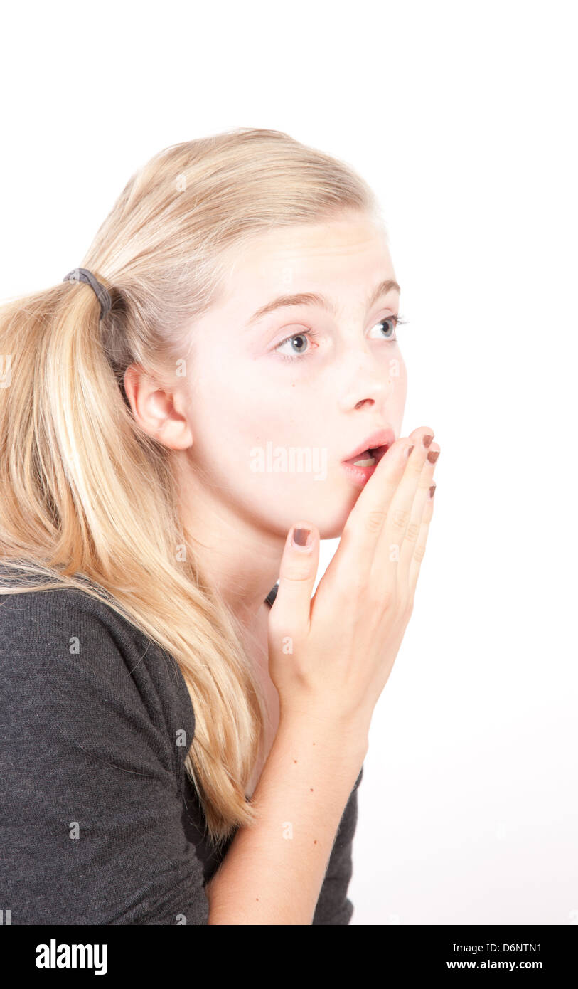 Hand over her mouth hi-res stock photography and images - Alamy