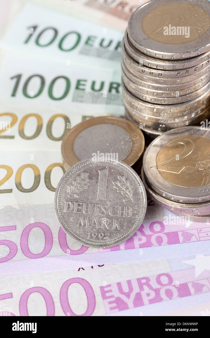Berlin, Germany, Euro notes, Euromuenzen and former A-DM coin Stock ...