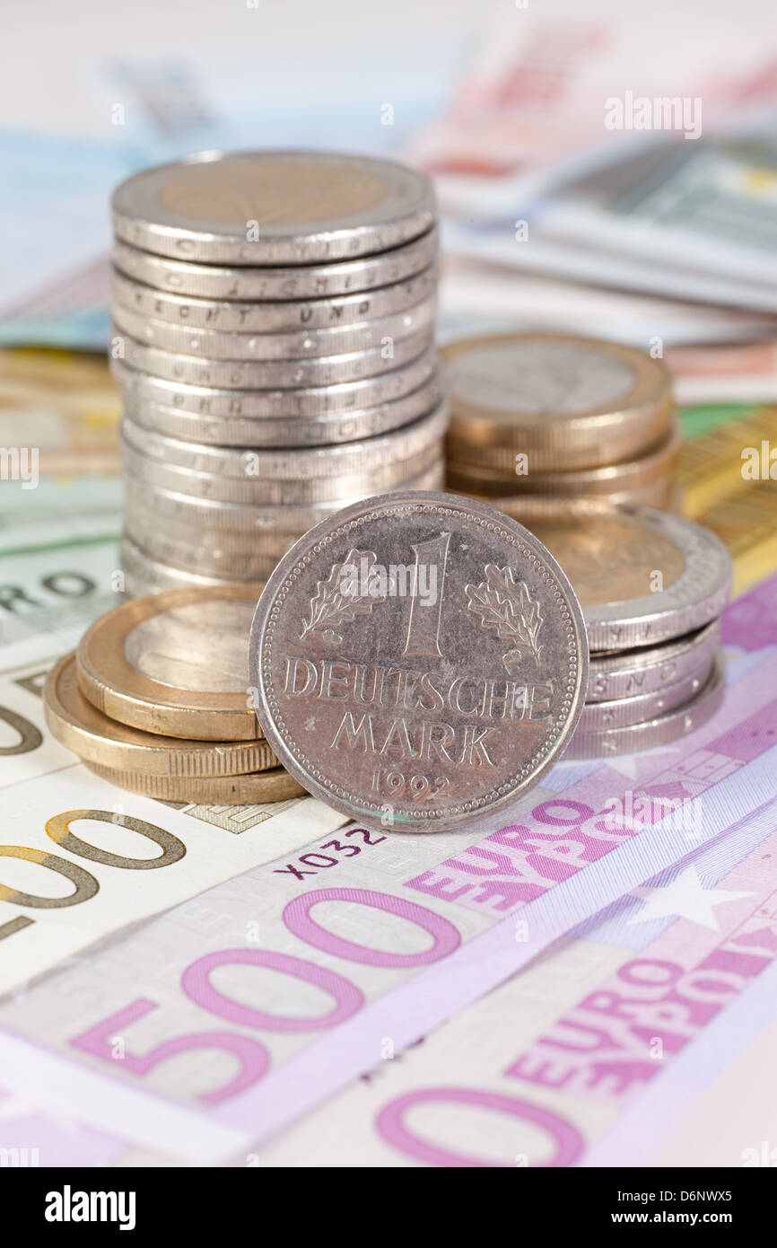 Berlin, Germany, Euro notes, Euromuenzen and former A-DM coin Stock ...