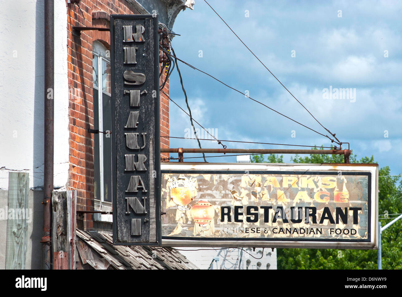 Old restaurant street sign in a small town in Northern Ontario Stock ...